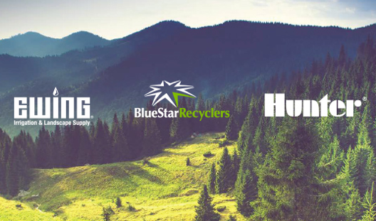 Ewing, Hunter and Blue Star Recylcers logsos on picture of mountains ...