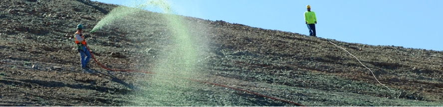 A hillside being sprayed with a hose